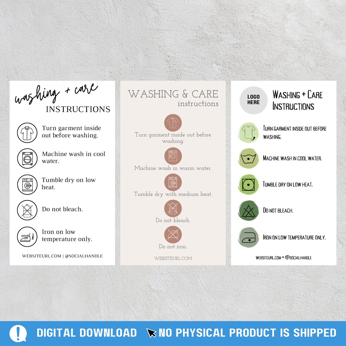 Washing Instructions Care Card Template Editable Laundry Care Card ...