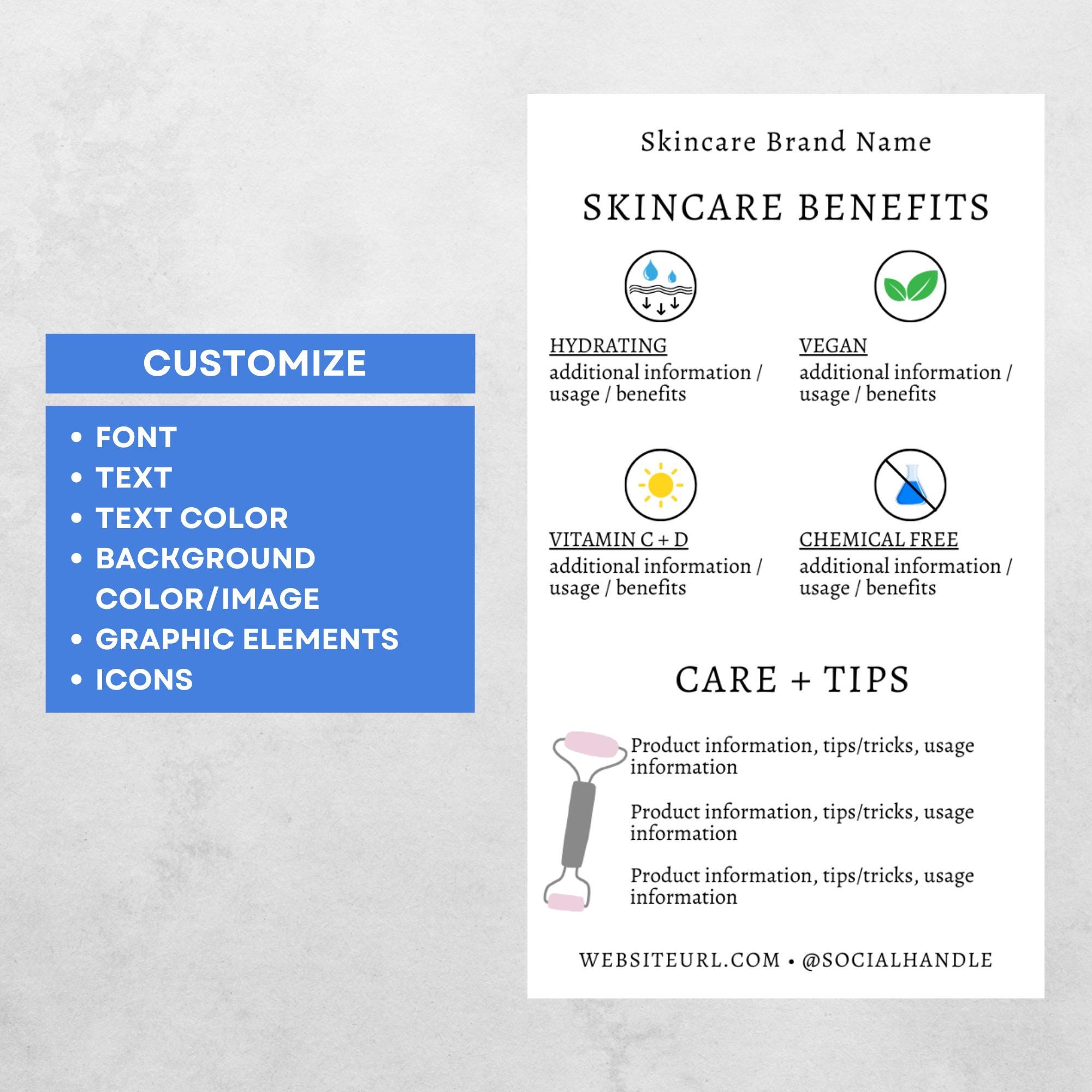 Skincare, Beauty, or Cosmetic Information Care Card Template DIY ...