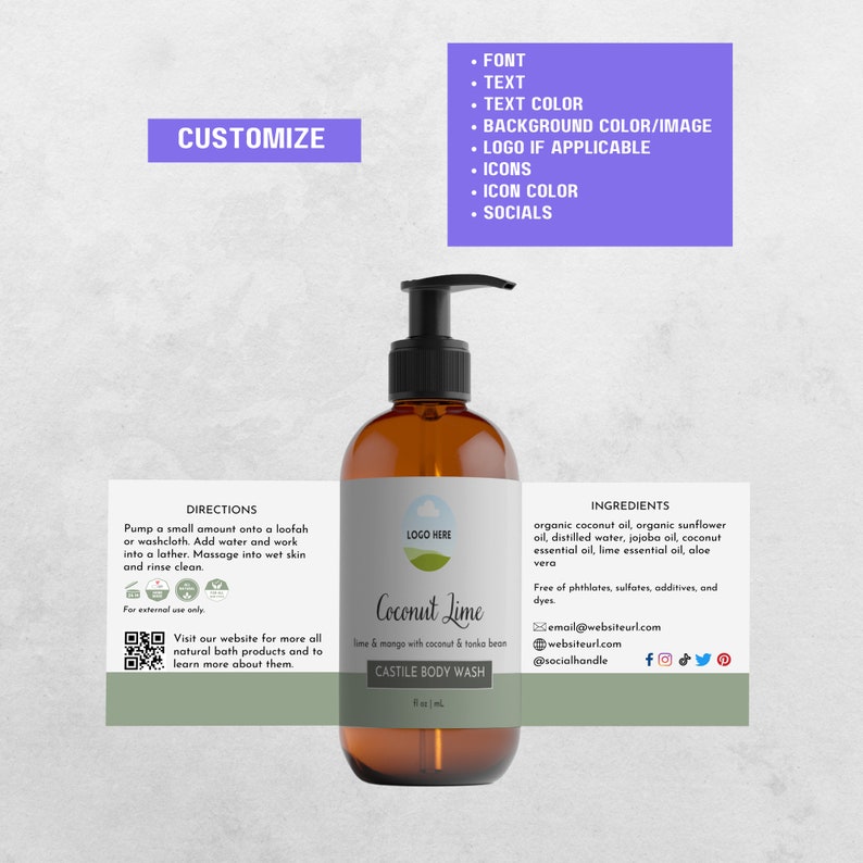 Editable Body Wash Label Template Handmade Liquid Soap Wrap Around ...