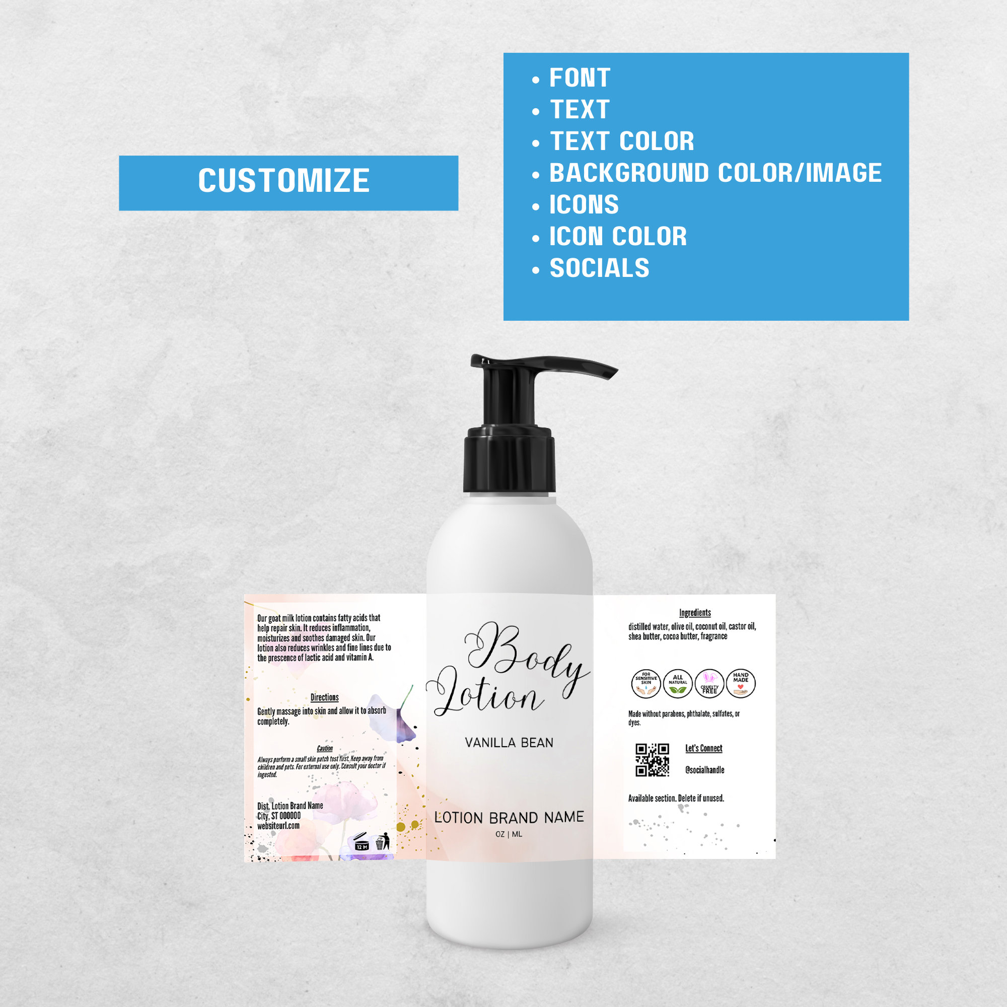 Editable Lotion Bottle Label Template in Canva Handmade Goat Milk ...