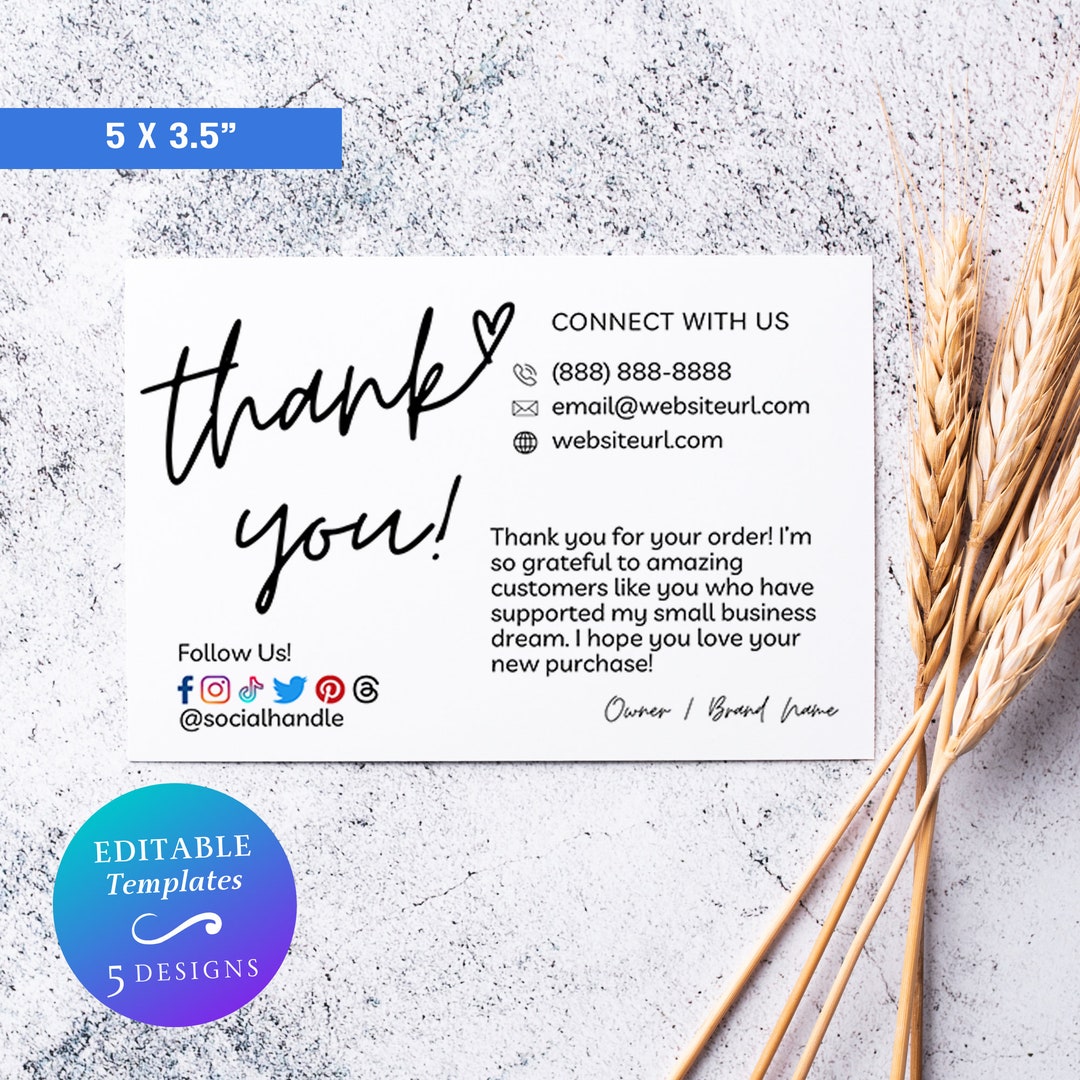 Thank You for Order Card Template Editable Handwritten Thank You Card ...