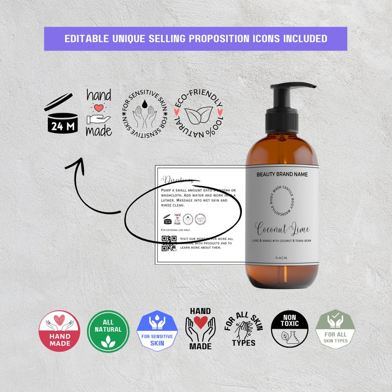 Editable Body Wash Label Template Handmade Liquid Soap Wrap Around ...