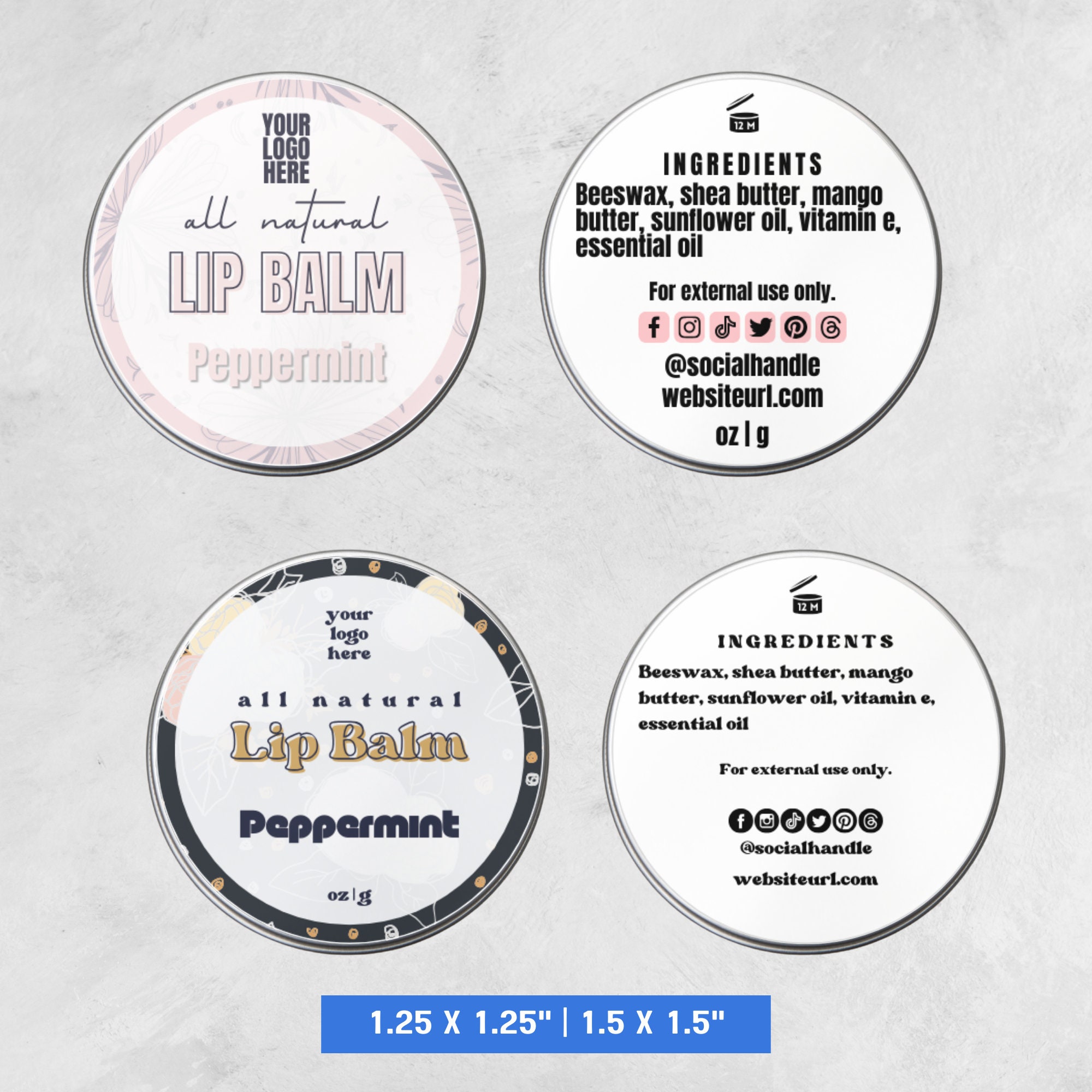 Editable Round Lip Balm Label With Ingredients Canva Template DIY Round ...