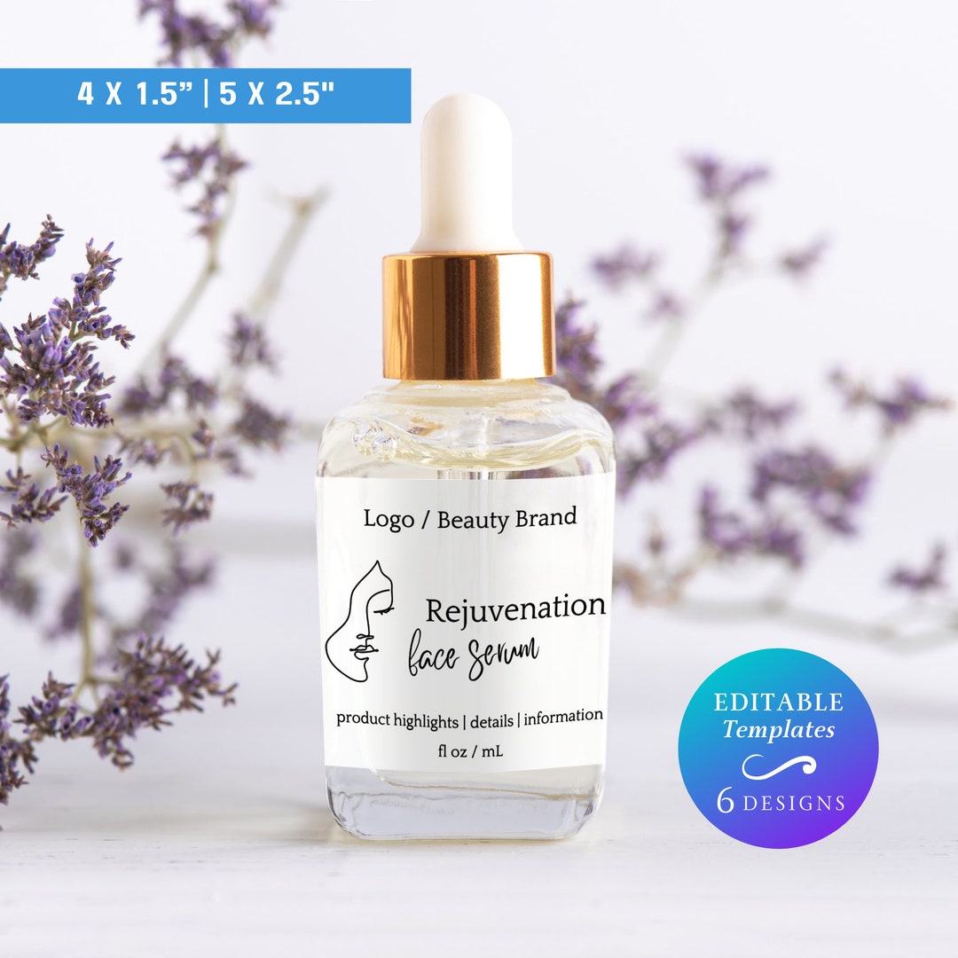 Face Serum Dropper Bottle Label Template Editable Skincare Oil Dropper ...