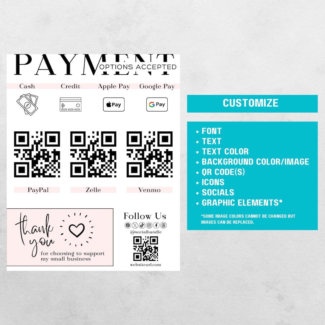 Accepted Payment QR Code Sign Template Scan to Pay Canva Template DIY ...