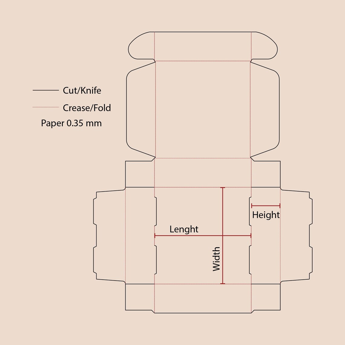 300x300x50mm Self Locking Box SVG Template | Shipping Packaging Dieline ...