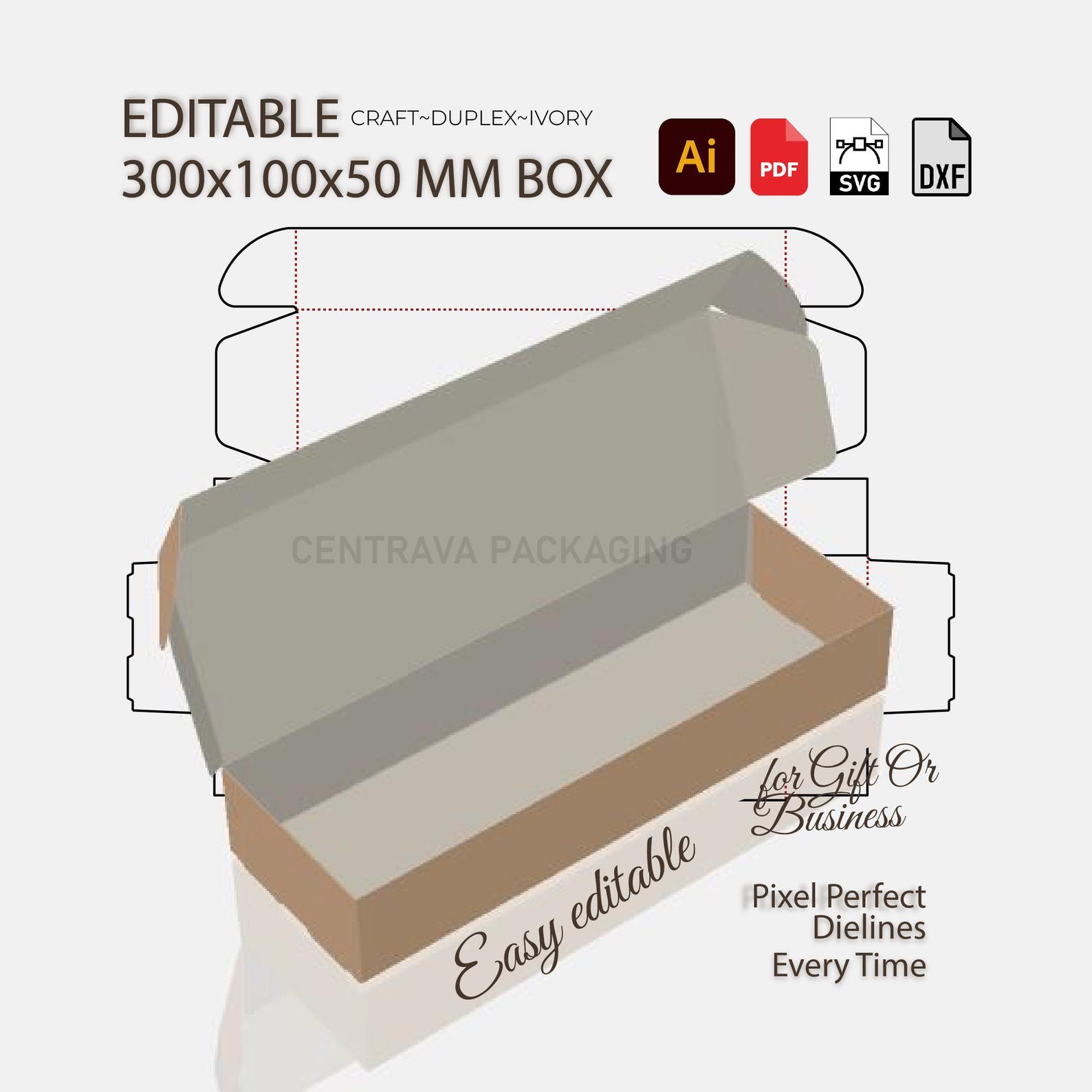 SVG Template for 300x100x50mm Self Locking Shipping Box | Folding ...