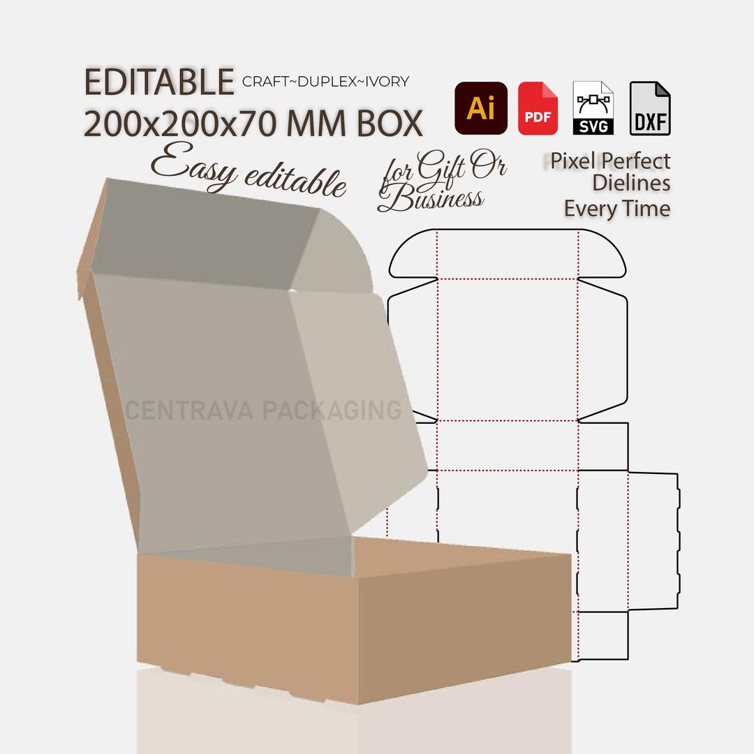 Shipping Box Cut File | 200x200x70mm Self Locking Dieline SVG Template ...