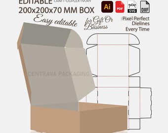 Self Locking Shipping Box Template | 200x100x30mm Cut File SVG PDF DXF ...