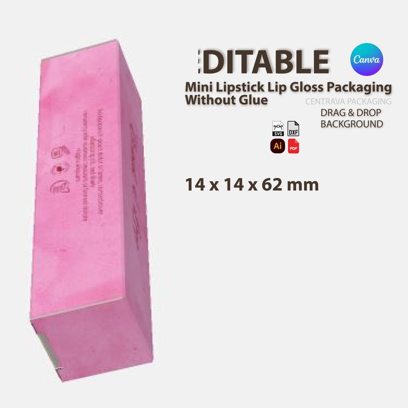 Editable Mini Lipstick Balm Box Canva Template : Glue-free Packaging ...