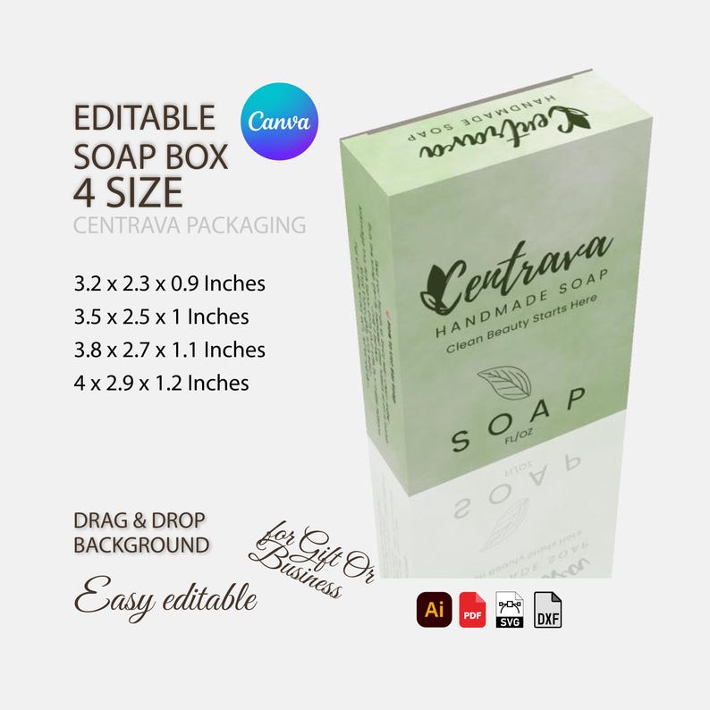 Bundle 3 Sizes Natural Soap Box Template Editable in Canva | Printable ...