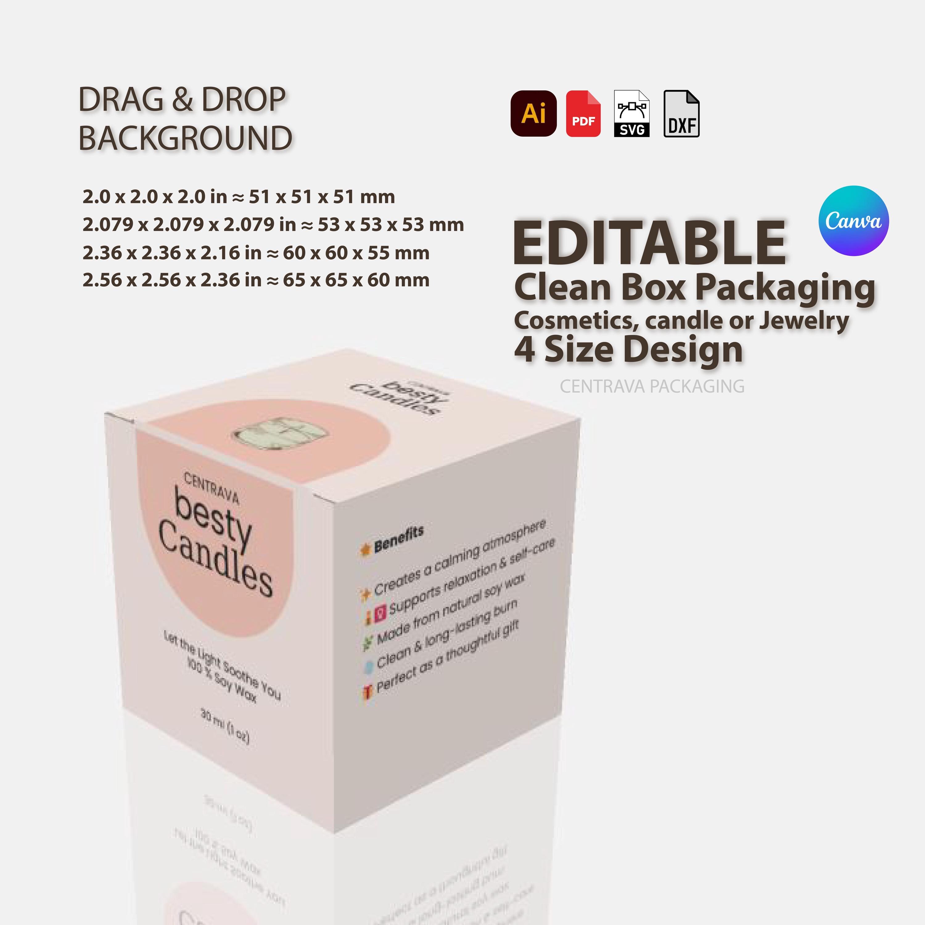Bundle 4 Sizes Clean Candle Box Canva Template | Editable Candle ...