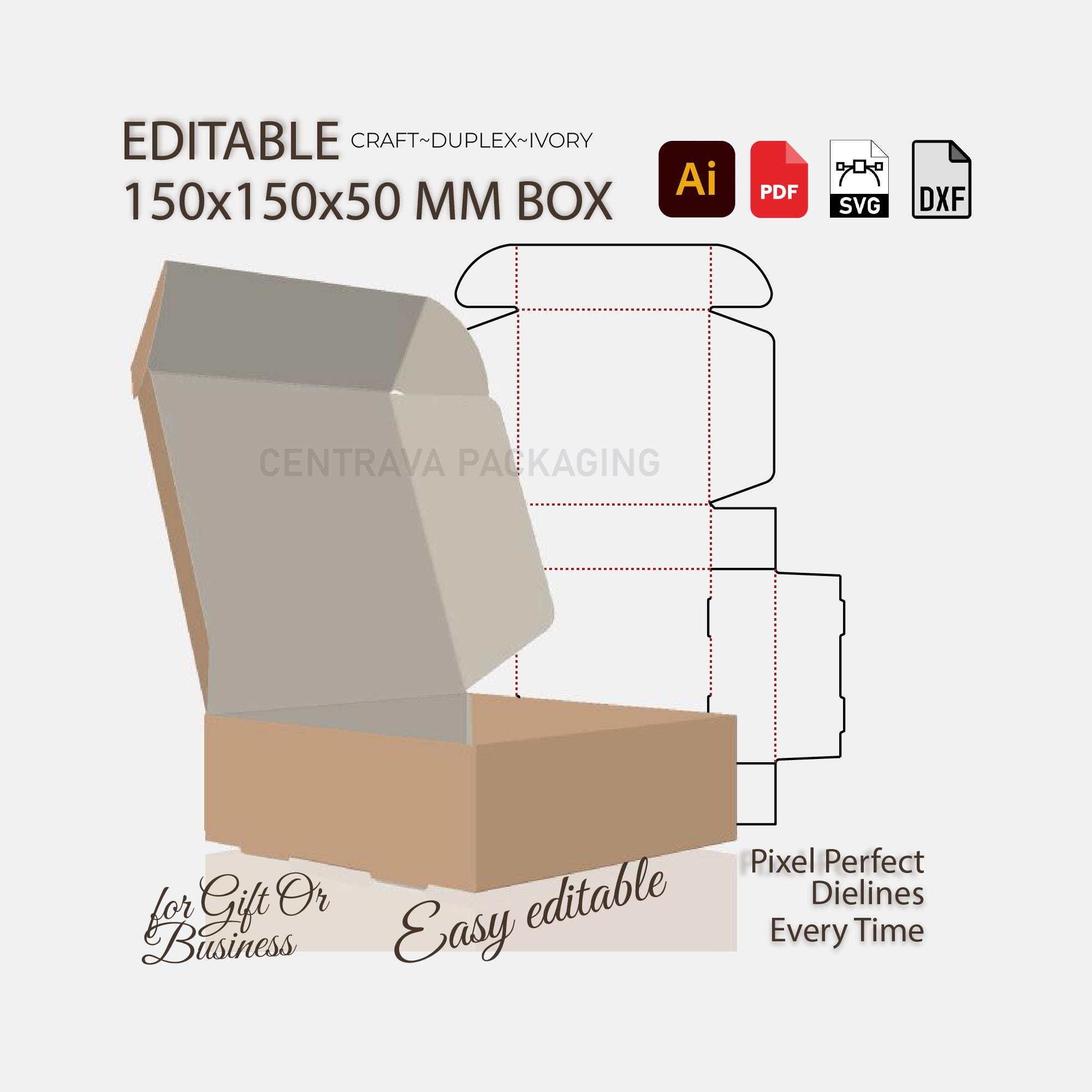 Packaging Template SVG | 150x150x50mm Self Locking Shipping Box | PDF ...