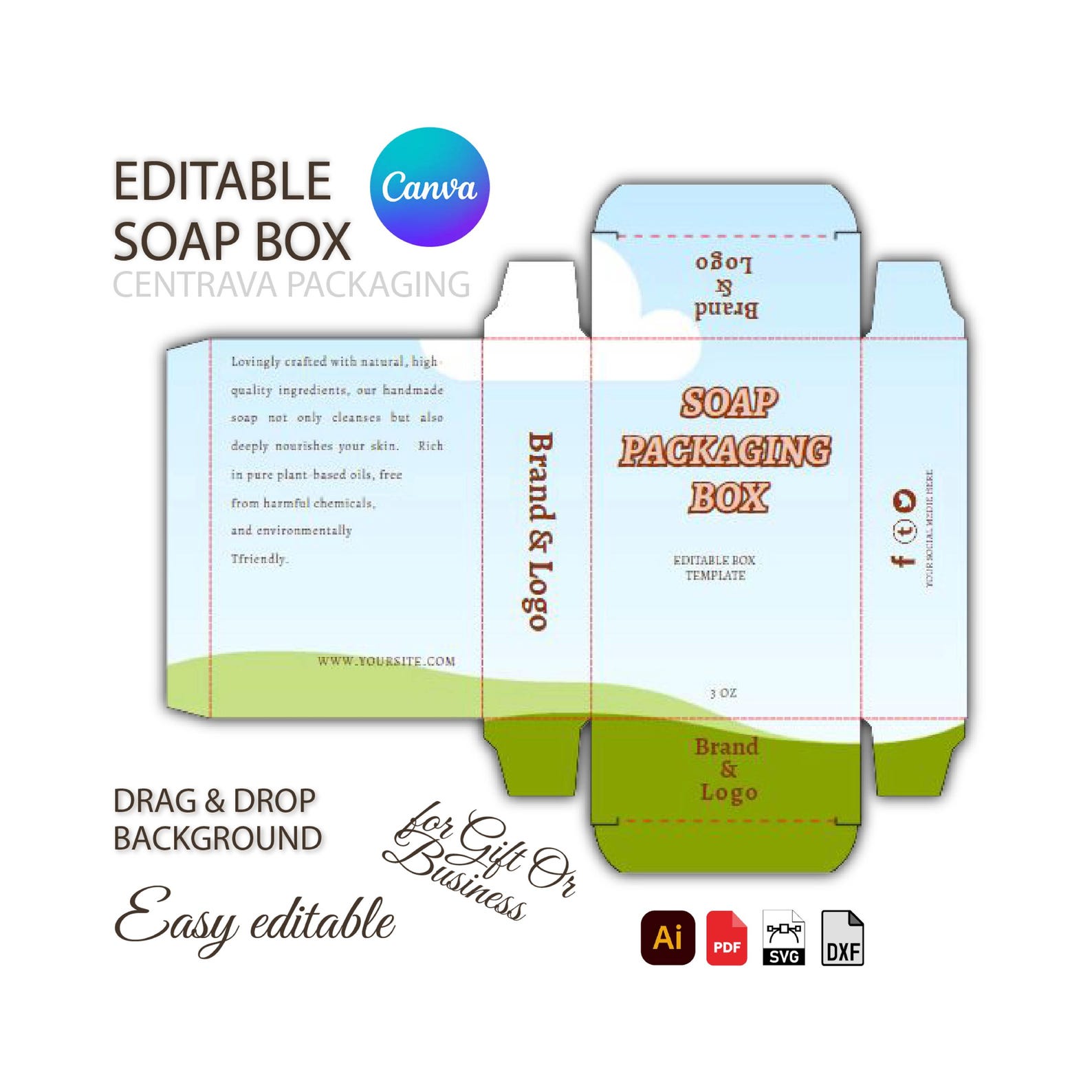 Bundle 3 Sizes Luxury Soap Box Template Editable in Canva | Printable ...