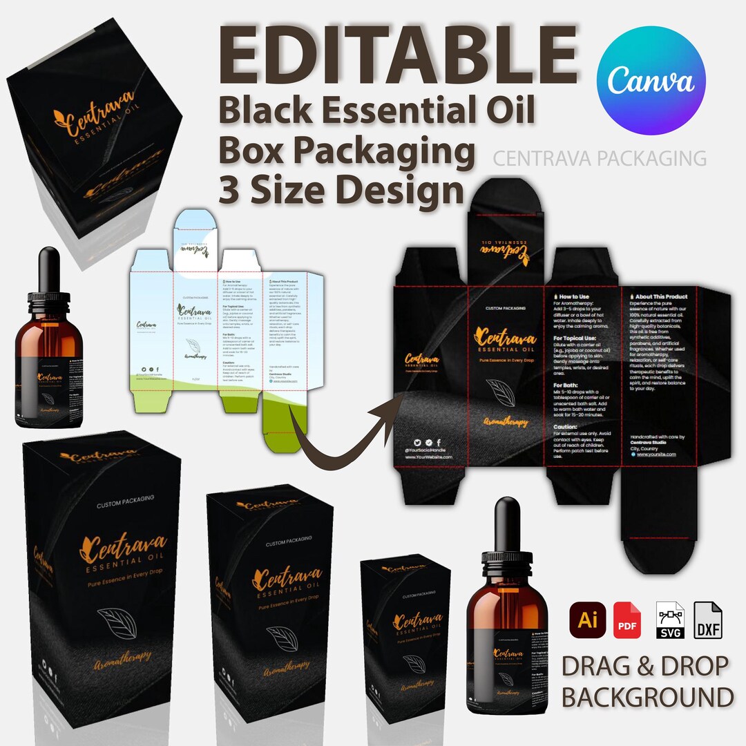 Bundle Essential Oil Box Template Editable in Canva | Printable ...