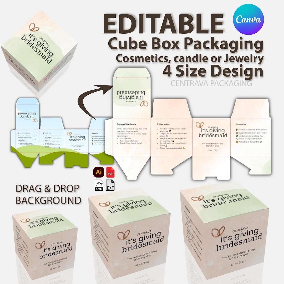 Bundle 4 Sizes Luxury Cream Box Canva Template | Editable Cream ...