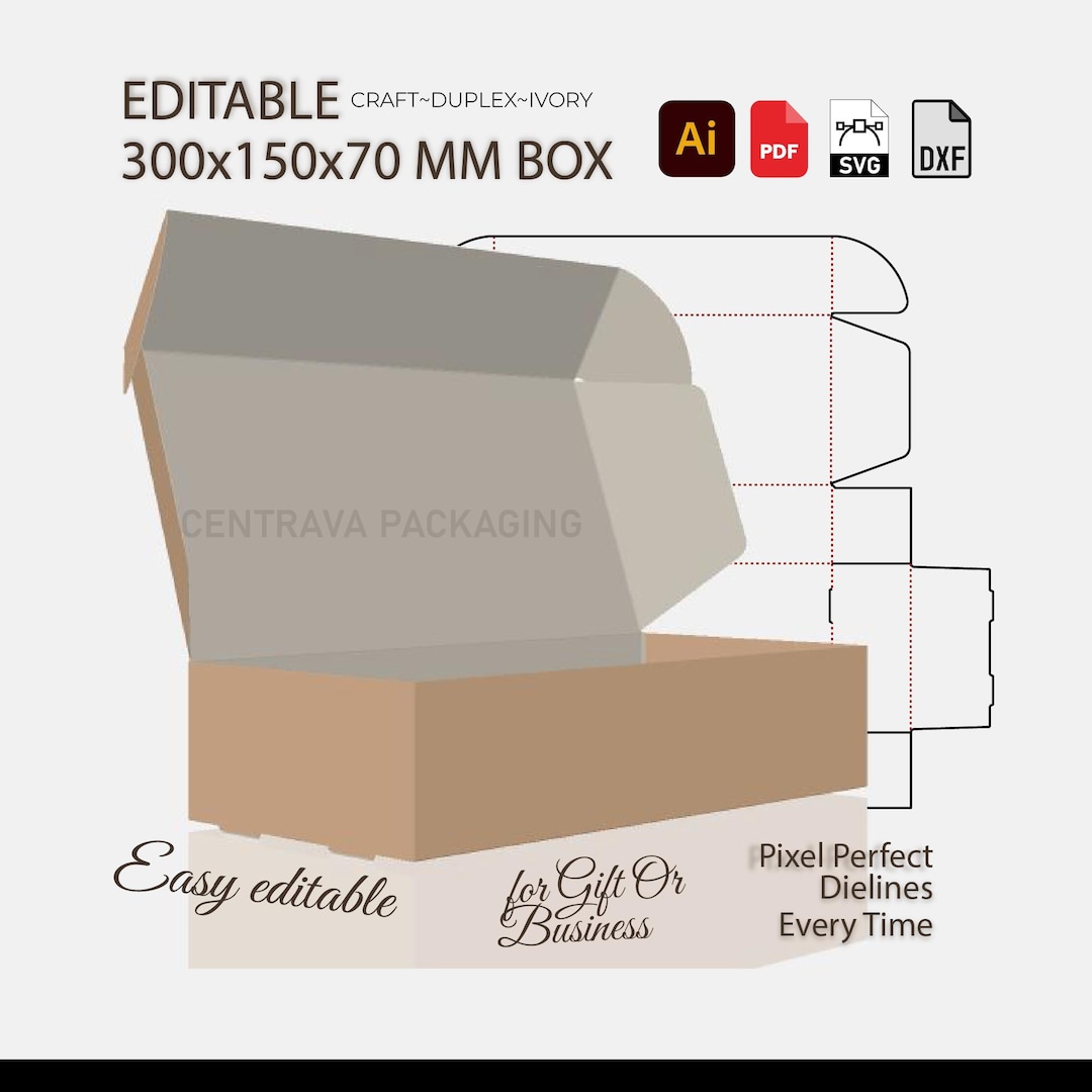 300x150x70mm Diy Shipping Box Template | SVG Self Locking Packaging ...