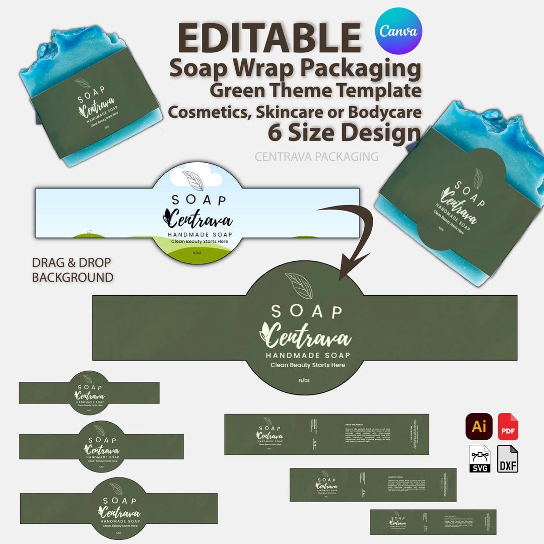 Green Theme Soap Wrap Label Template Editable in Canva | Skincare ...