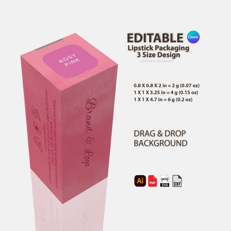 Bundle 3 Sizes Lipstick or Lip Balm Box Template Editable in Canva ...