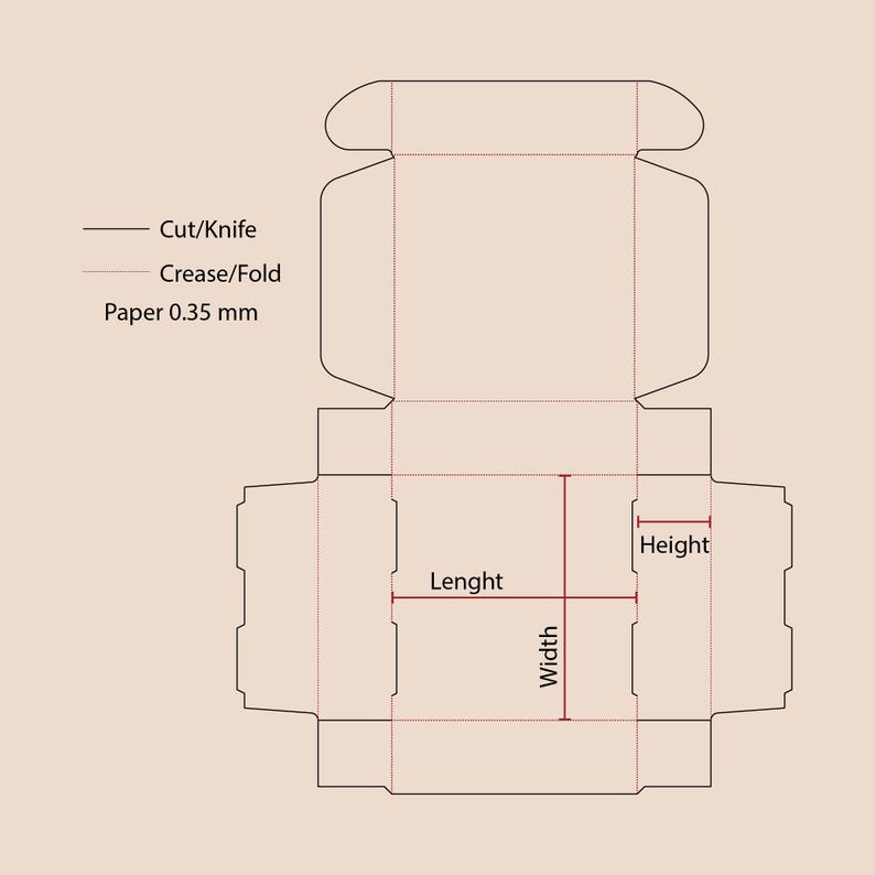 Self Locking Shipping Box Template | 200x100x30mm Cut File SVG PDF DXF ...
