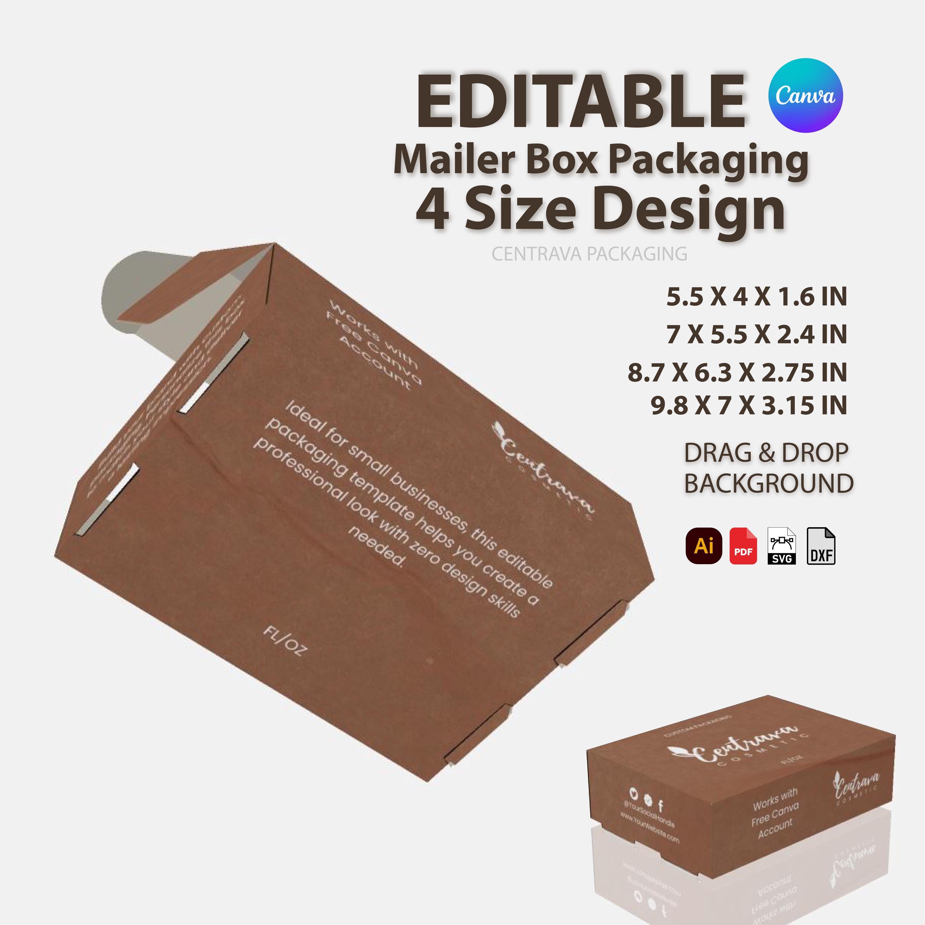 Bundle 4 Sizes Mailer Box Template Editable in Canva | Editable Mailer ...