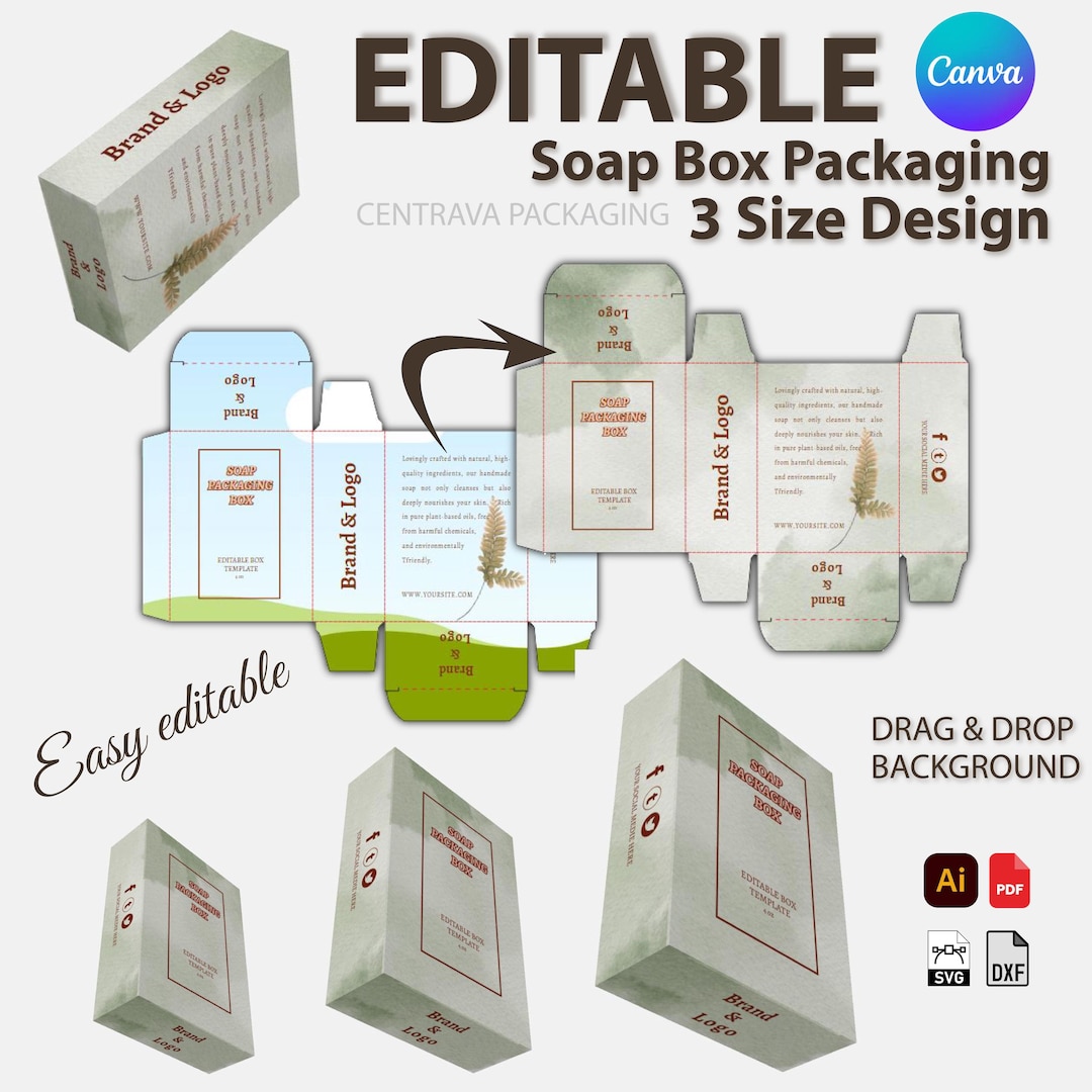 Premium Soap Box Template Editable in Canva Bundle 3 in 1 | Soap ...