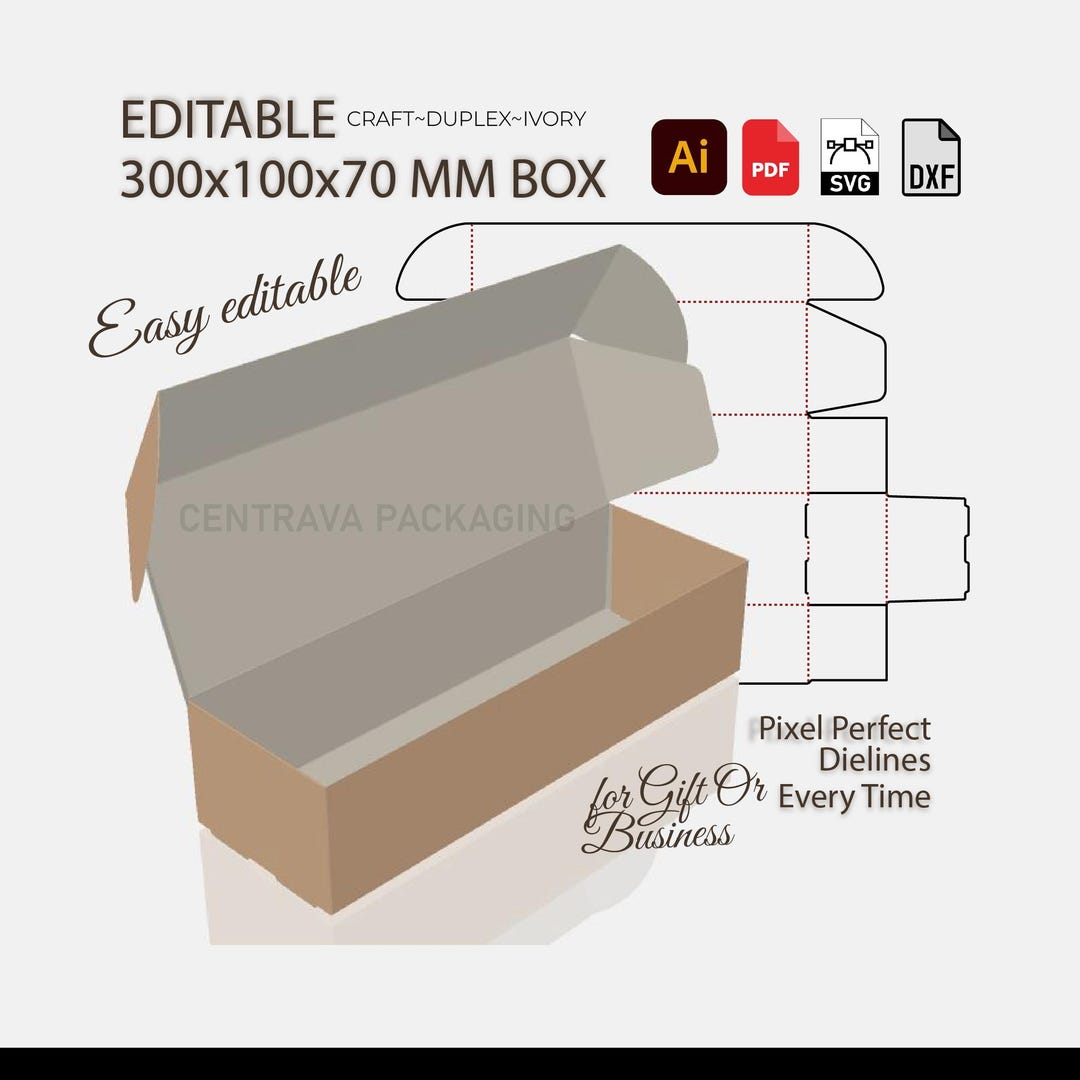 300x100x70mm Shipping Box SVG | Self Locking Packaging Template ...