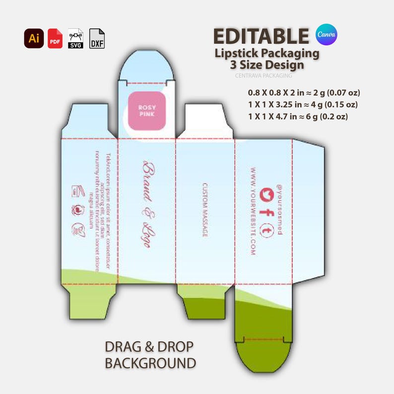 Bundle 3 Sizes Lipstick or Lip Balm Box Template Editable in Canva ...