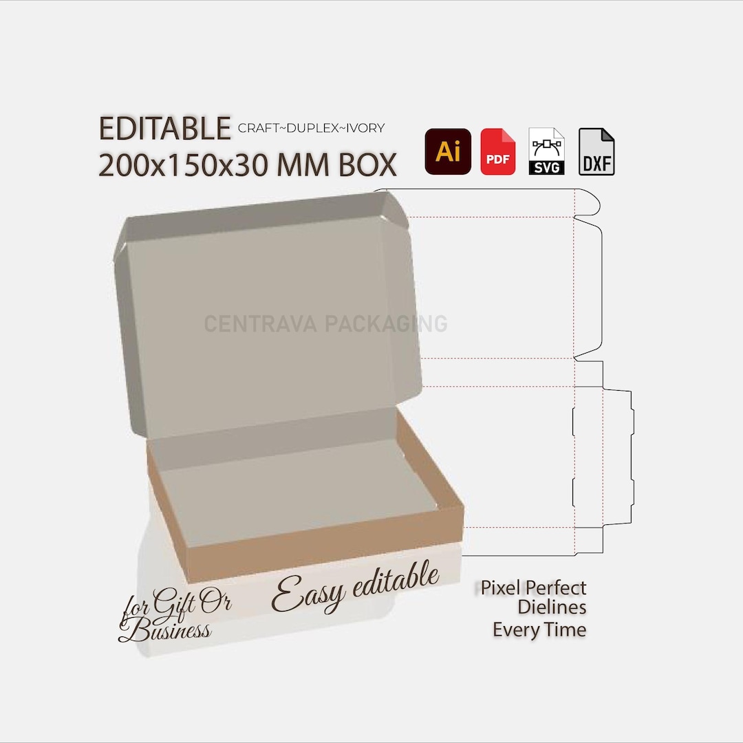 200x150x30mm SVG Shipping Box Template | Folding Self Locking Packaging ...