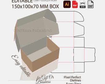 Shipping Box Dieline SVG | Self Locking Template 200x200x30mm | Cut ...
