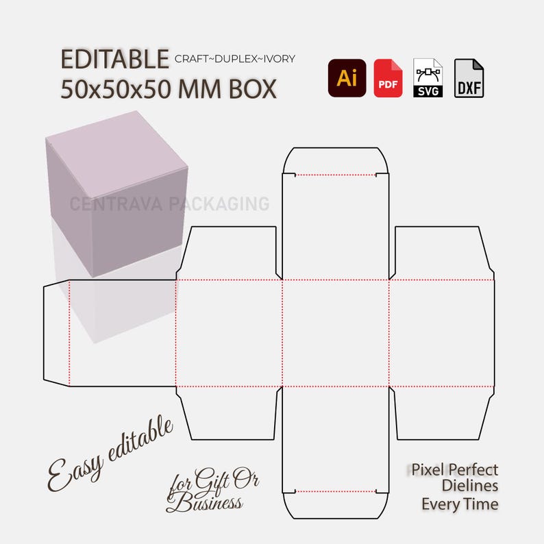 Tuck End Box Template: 50x50x50 Mm Cube Packaging (digital Download) - Etsy