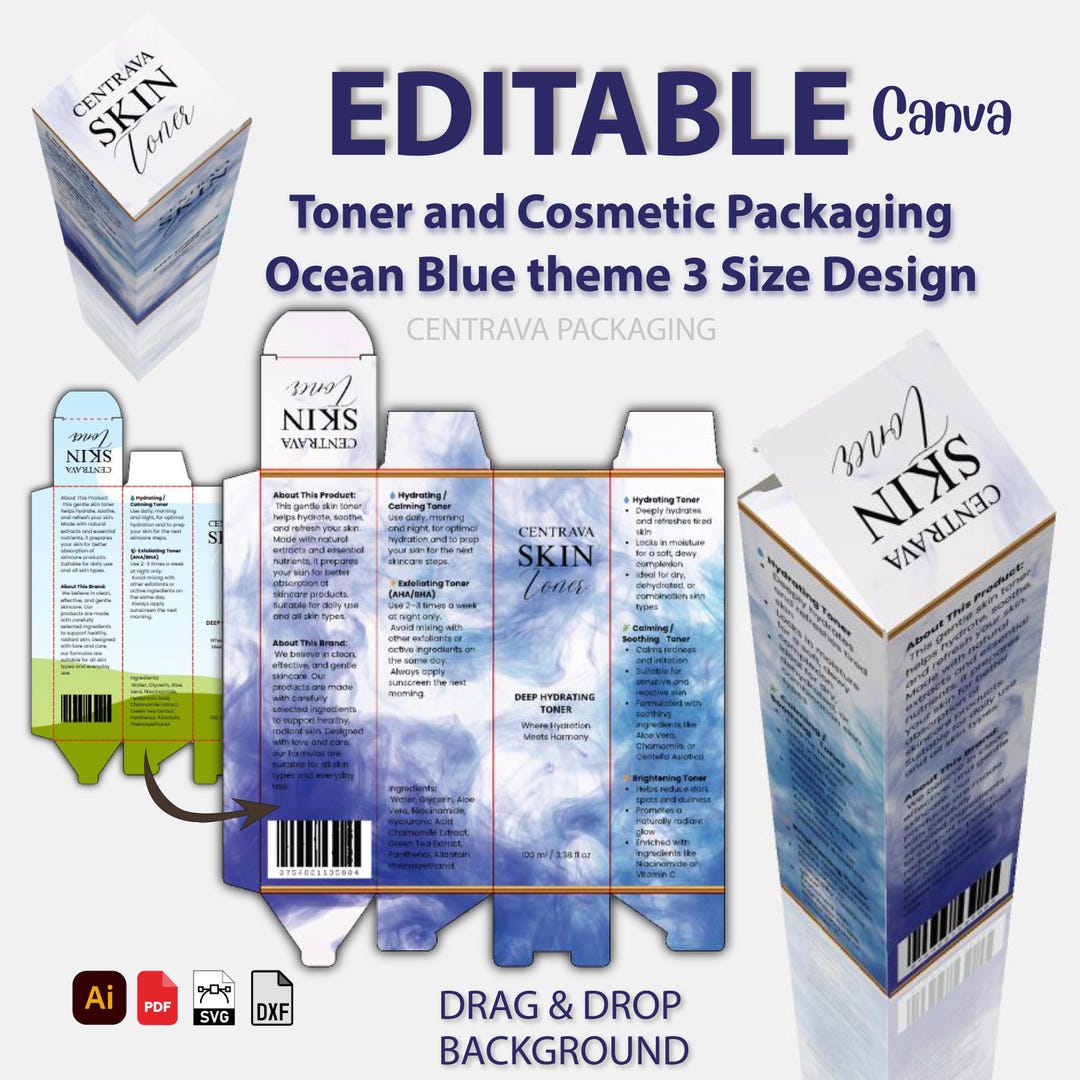 Bundle 3 Sizes Blue Ocean Toner Box Editable Canvatemplate | Printable ...