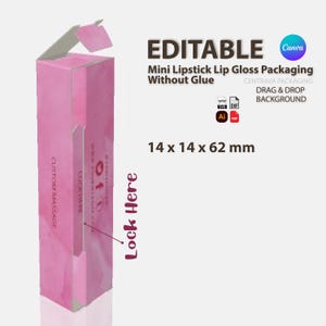 Editable Mini Lipstick Balm Box Canva Template : Glue-free Packaging ...
