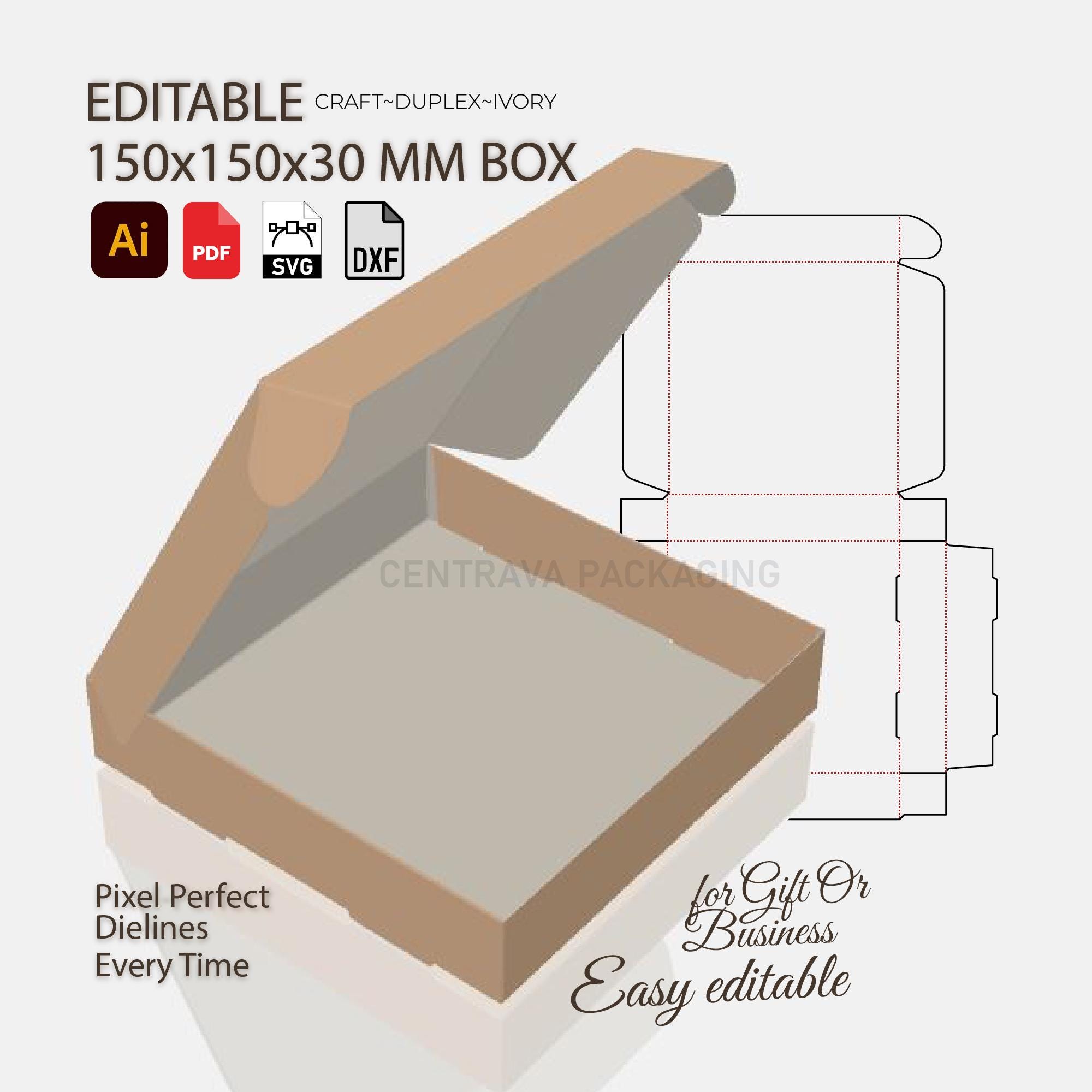 Square Gift Box Template Self Locking Packaging | 150x150x30mm Dieline ...
