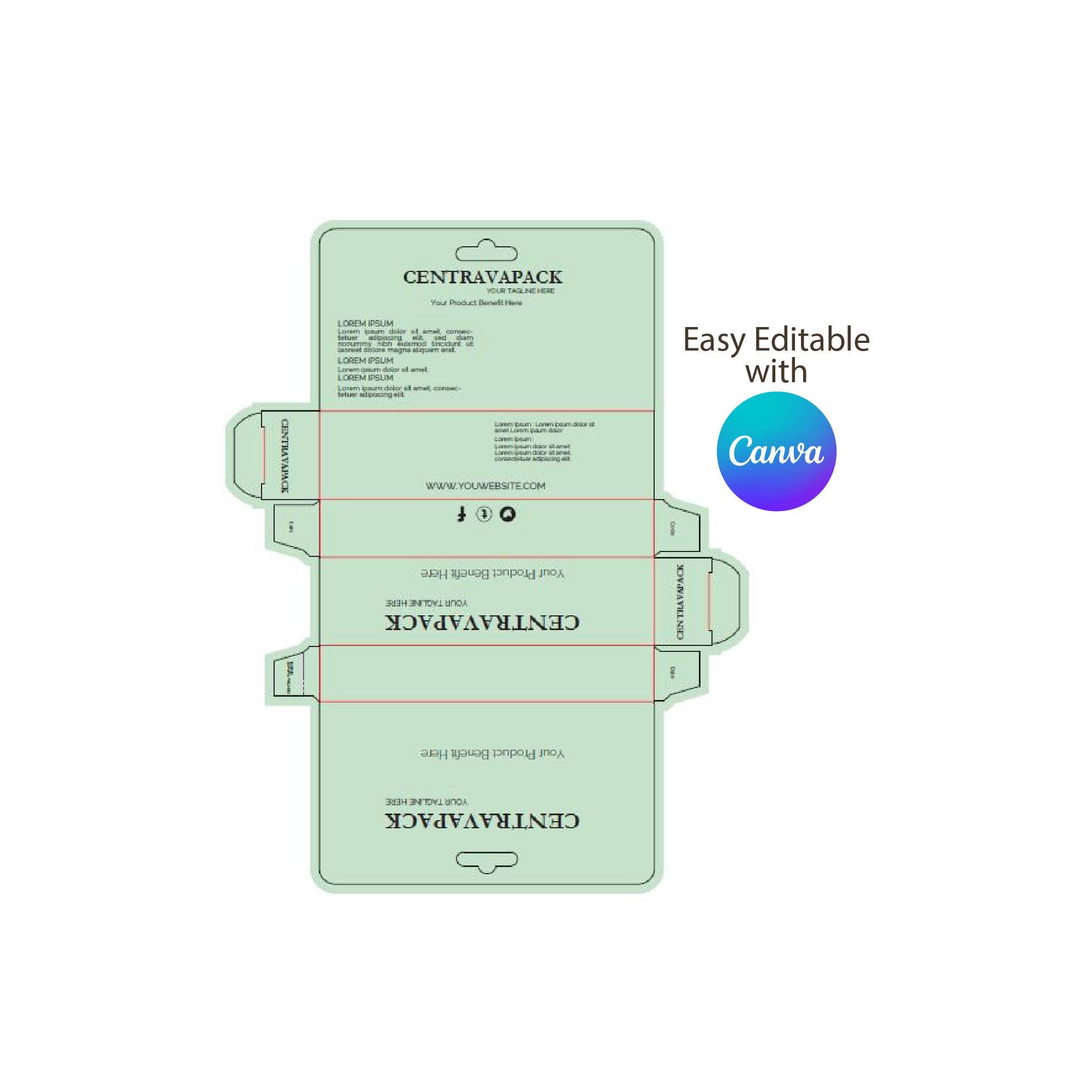Canva Packaging Box Template: Editable Hanger Box With Dieline (SVG/DXF ...