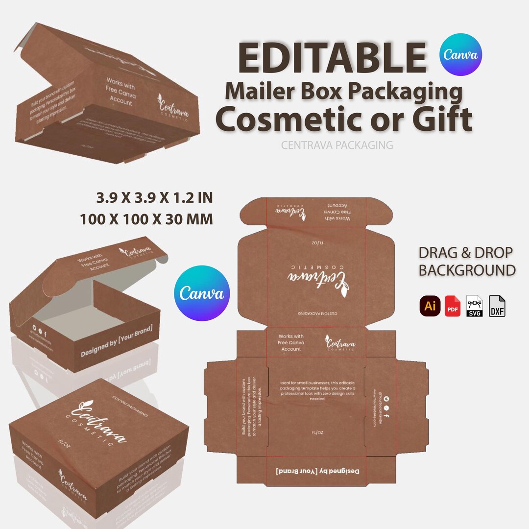 Mailer & Gift Box Template 100x100x30mm No Glue | Selflocking Dieline ...