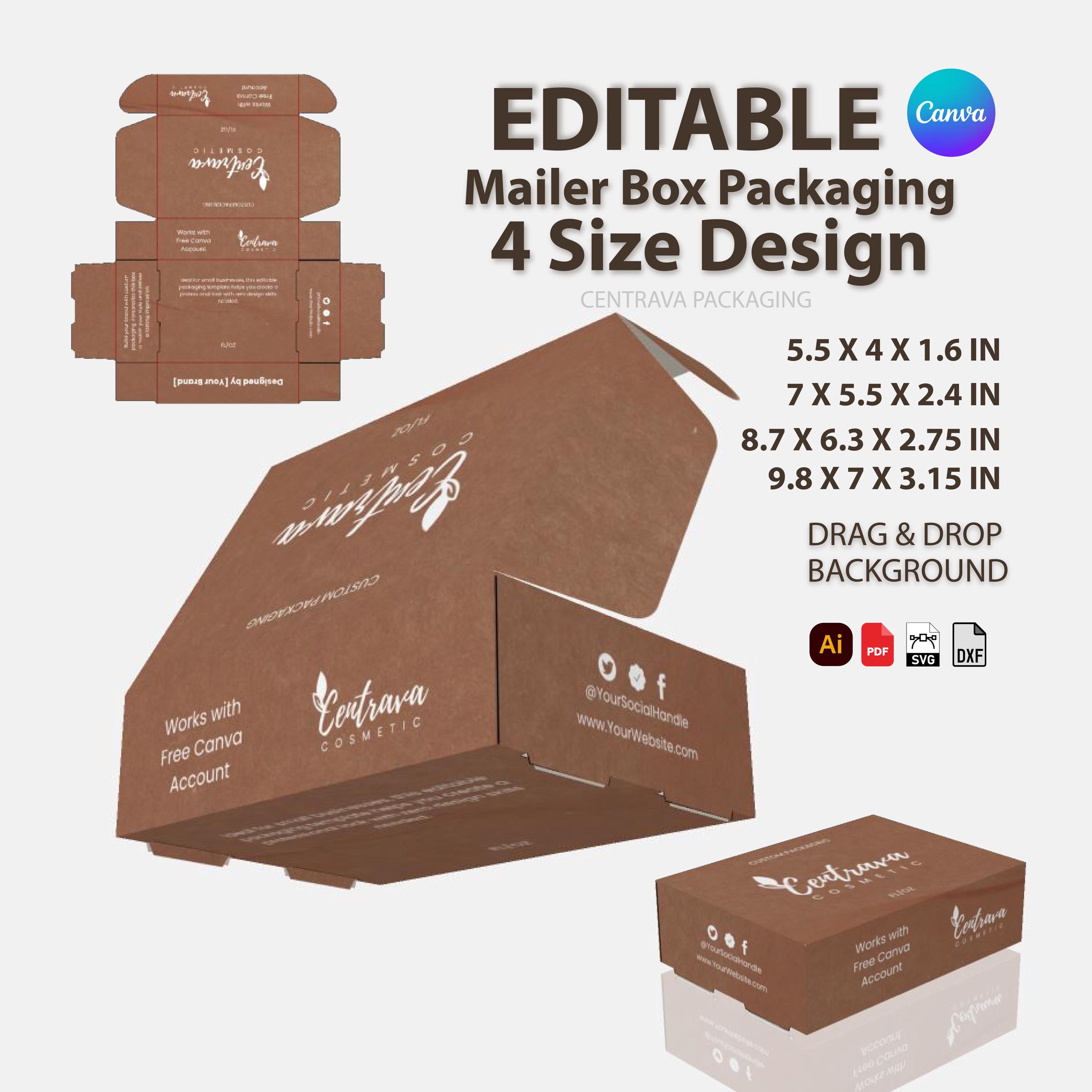 Bundle 4 Sizes Mailer Box Template Editable in Canva | Editable Mailer ...