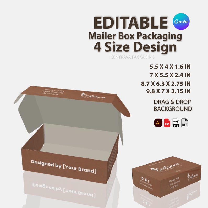 Bundle 4 Sizes Mailer Box Template Editable in Canva | Editable Mailer ...