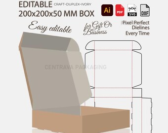 Shipping Box Dieline SVG | Self Locking Template 200x200x30mm | Cut ...
