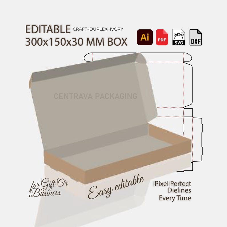 Template for Self Locking Shipping Box | 300x150x30mm | Printable PDF ...