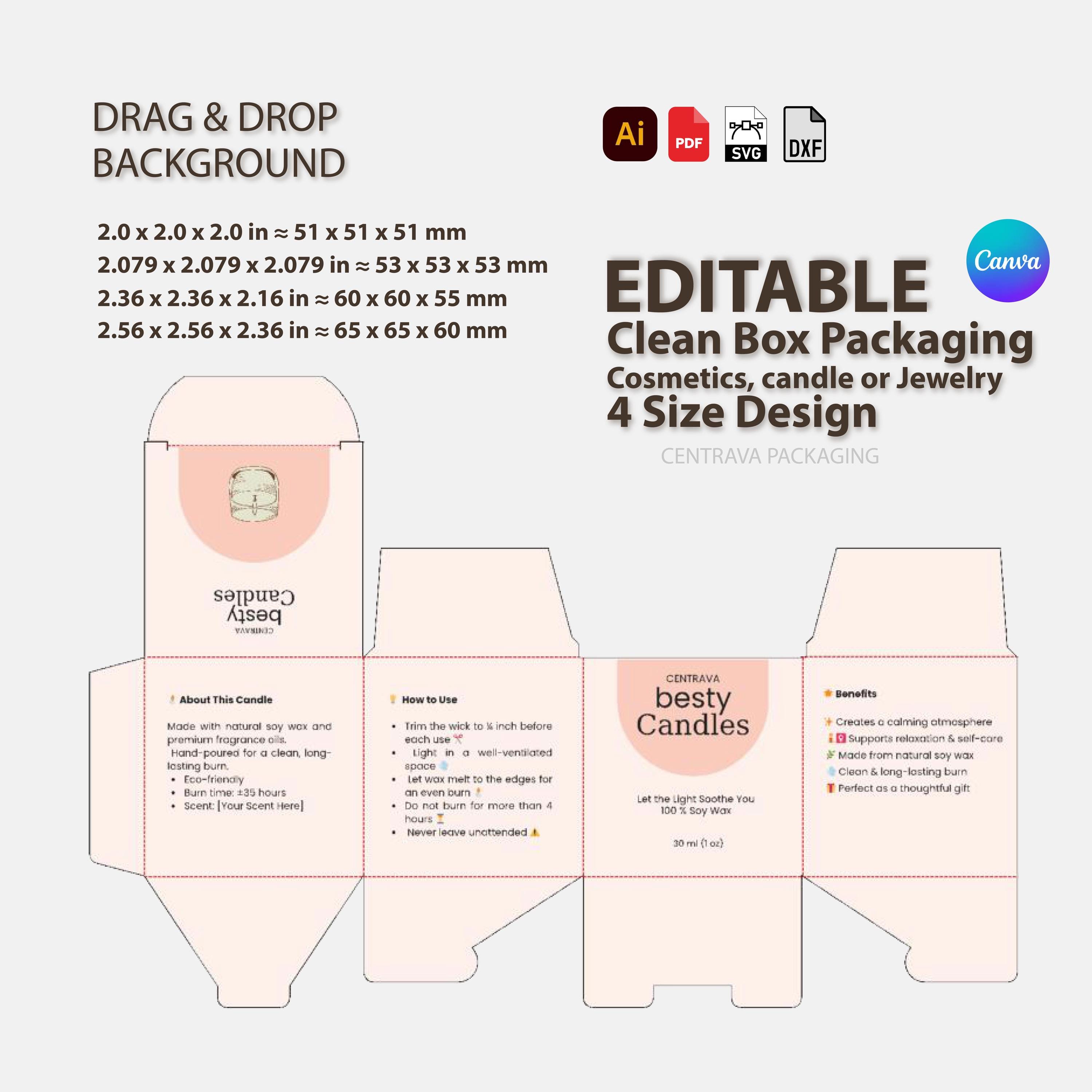 Bundle 4 Sizes Clean Candle Box Canva Template | Editable Candle ...