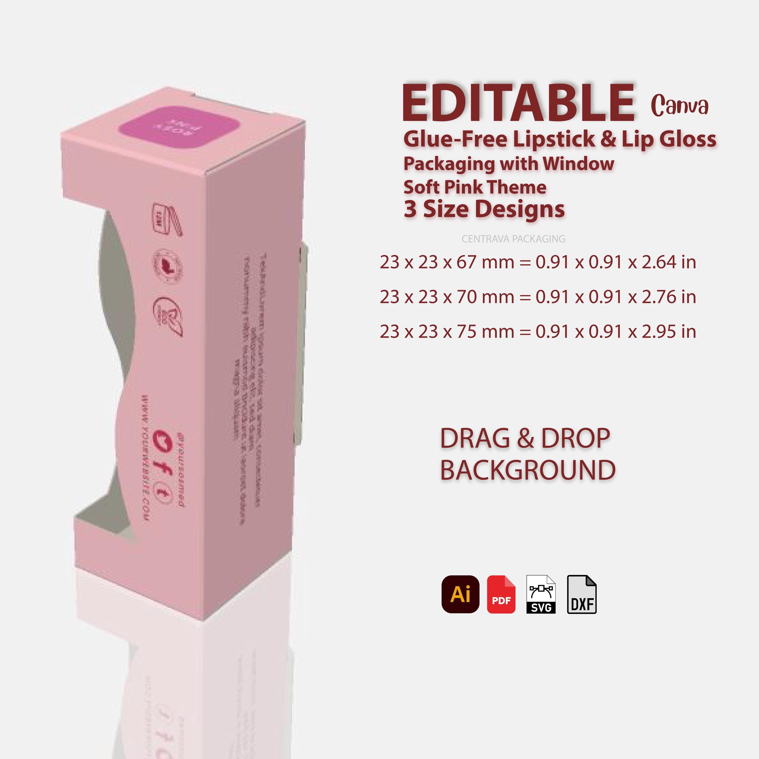 Bundle 3 Sizes Glue Free Lipstick Box Editable Canva Template Soft Pink ...