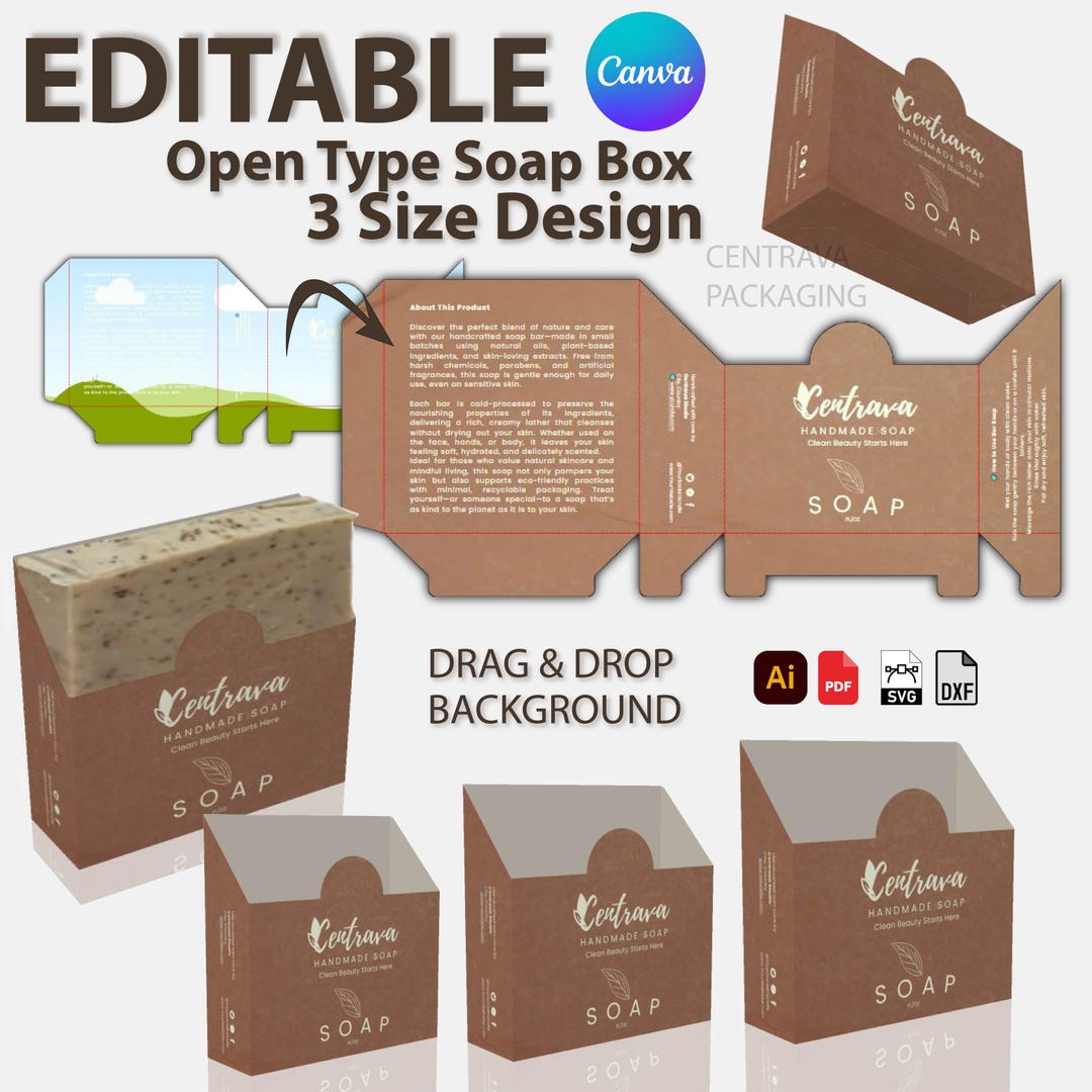 Bundle 3 Sizes Soap Box Template Open Type Editable in Canva | Editable ...