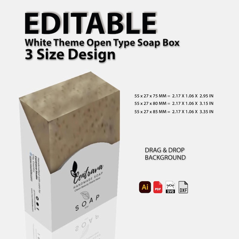 Bundle 3 Sizes White Soap Box Canva Template: Editable Packaging Design ...