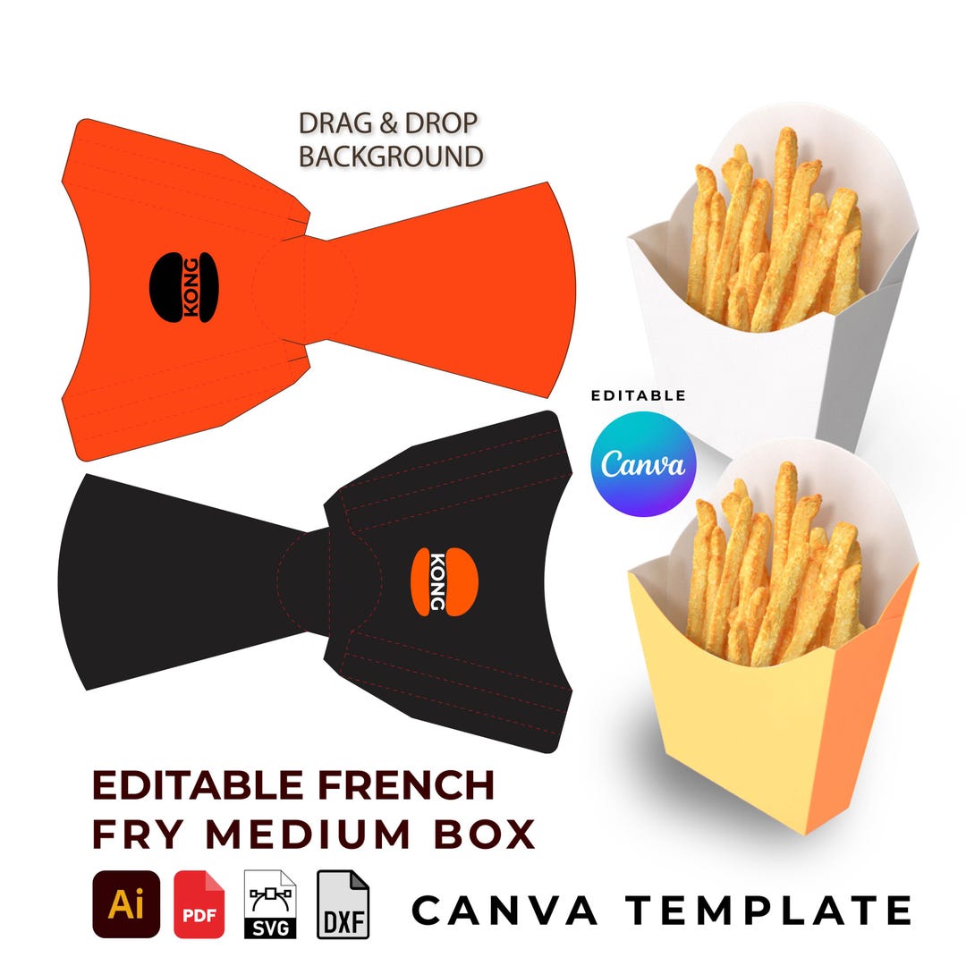 Canva French Fry Box Template | 6x11 Cm Snack Box | Printable French ...