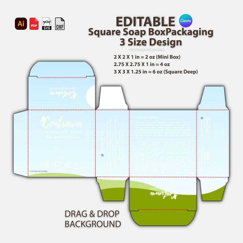 Bundle 3 Sizes Square Soap Box Template: Editable Canva Design, SVG/DXF ...