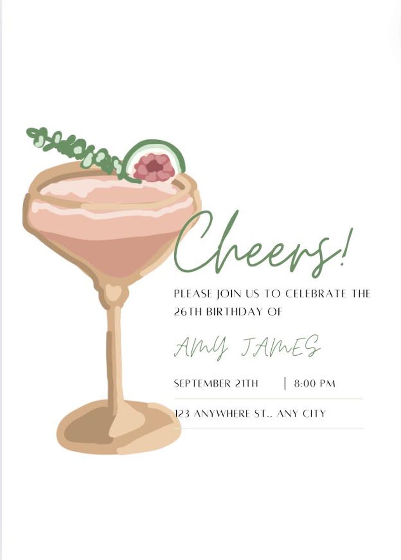 Cheers Party Invitation Template Editable Birthday Party Invite Happy ...