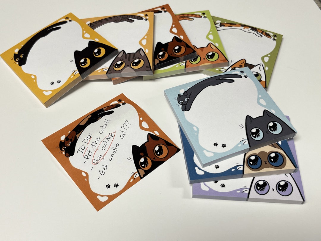 Cute Cat Post-it Notes Sticky Notes Stationary 3"x3" 50 Sheets - Etsy
