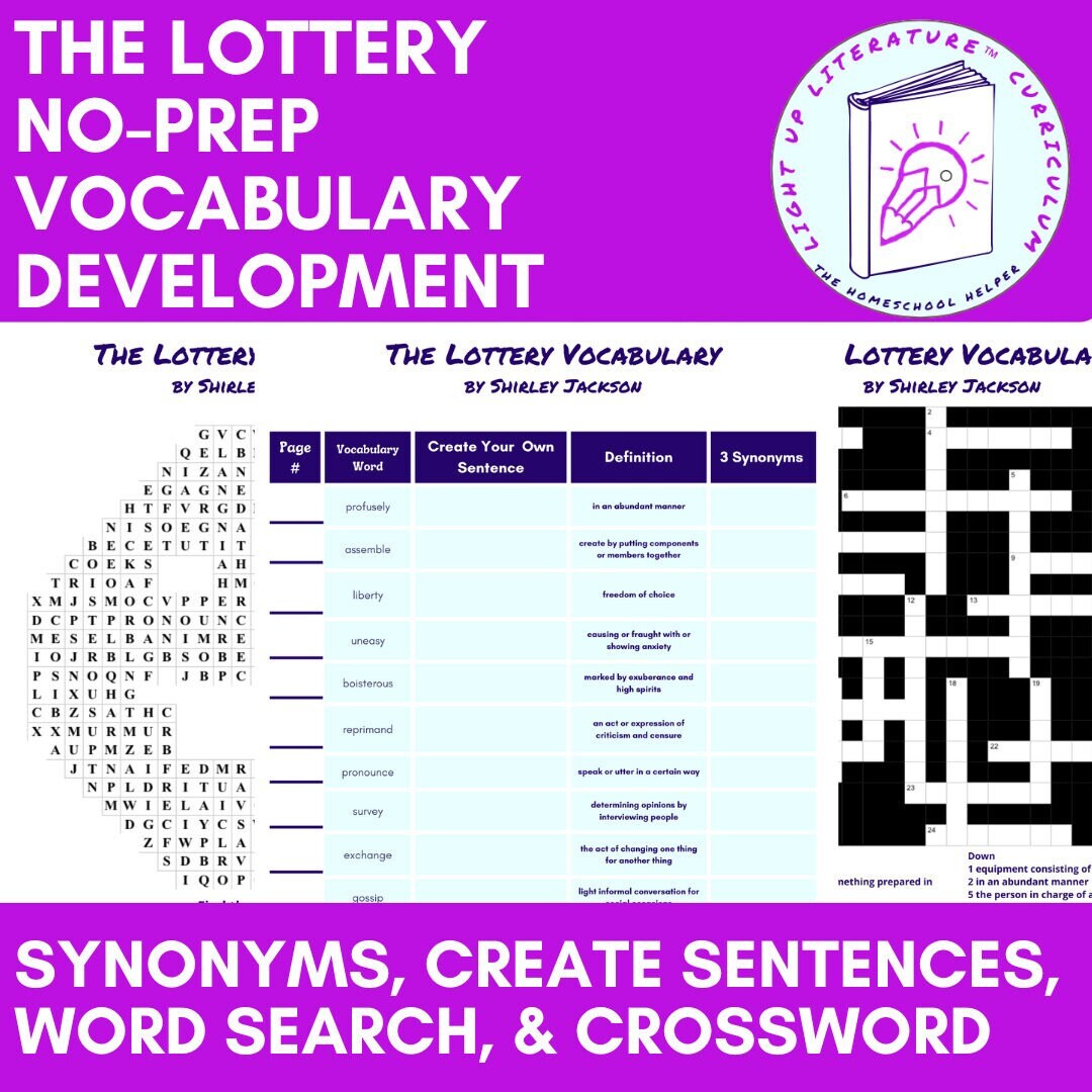The Lottery No-prep Vocabulary Development - Light up Literature ...