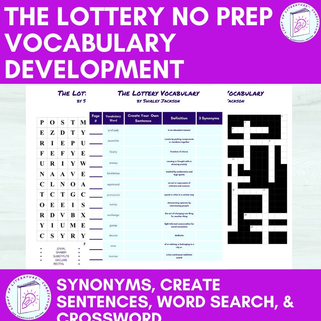 The Lottery No Prep Vocabulary Development, Crossword, & Word Search - Etsy